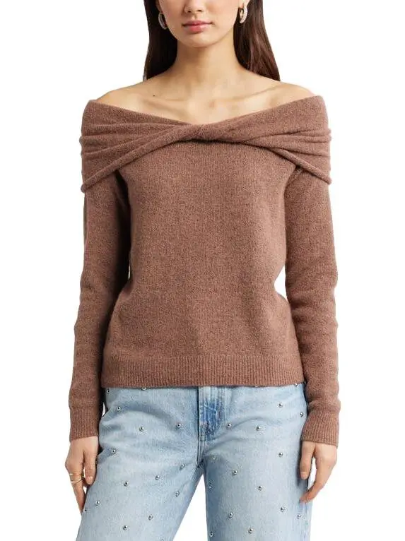 OPEN EDIT Twisted Collar Sweater - Brown Topaz