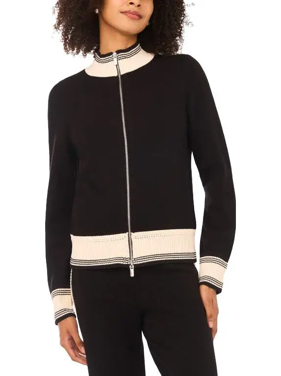 Vince Camuto Contrast Trim Track Jacket - Rich Black