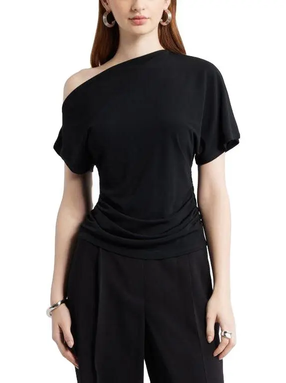 Nordstrom One-shoulder Draped Knit Top - Black