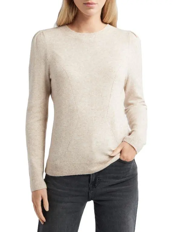 Caslon Pointelle Detail Crewneck Sweater - Tan Doeskin Heather