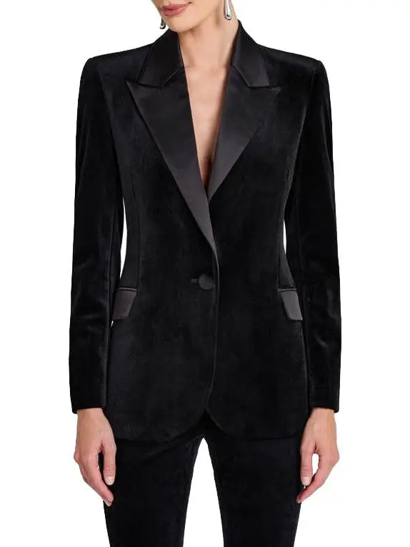 NADINE MERABI Structured Velvet Blazer - Black