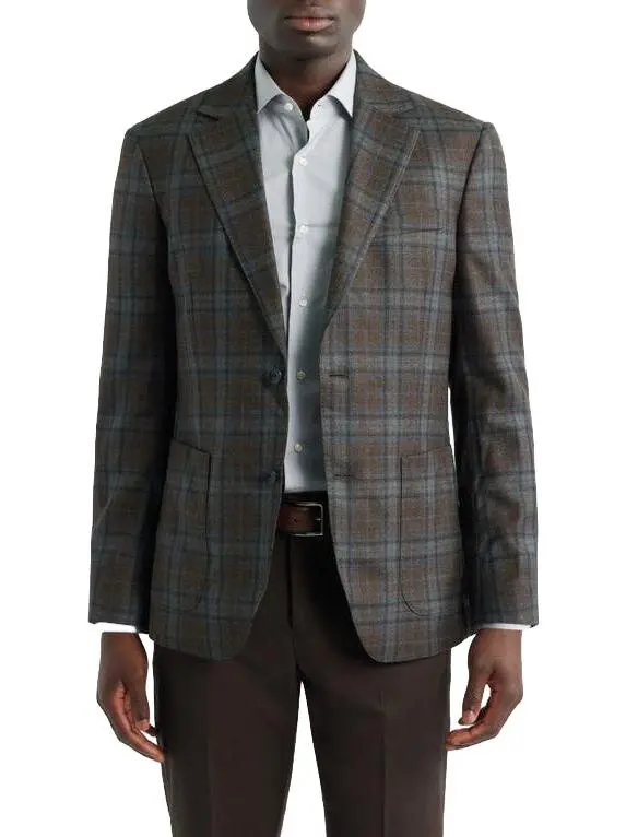 Nordstrom Plaid Virgin Wool Sport Coat - Brown- Grey Midas Plaid