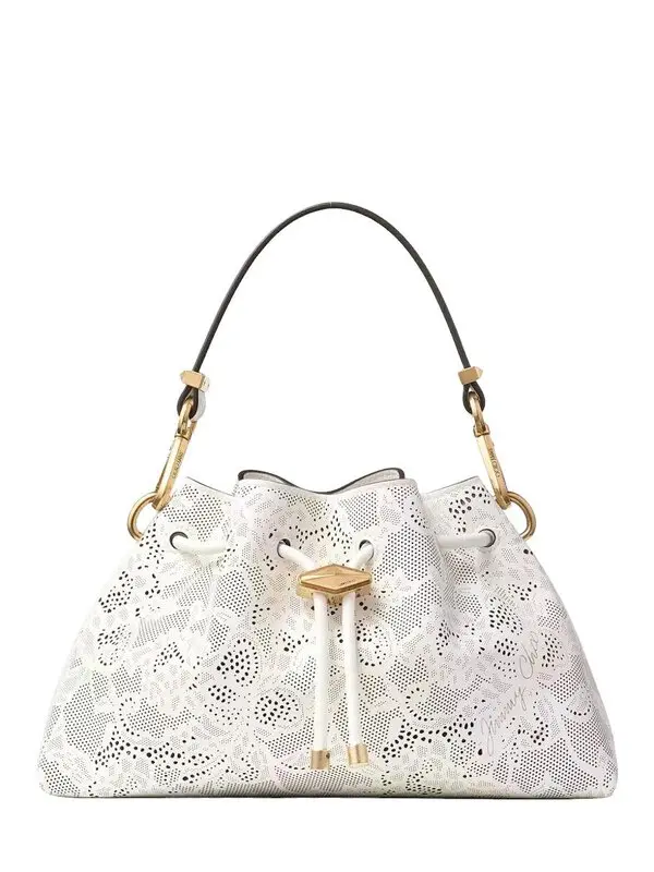 JIMMY CHOO Small Cinch Perforated-lace Shoulder Bag - White