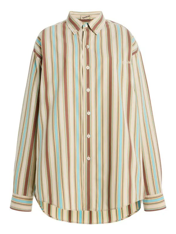 SANDERLAK Oversized Viscose Poplin Shirt - Stripe