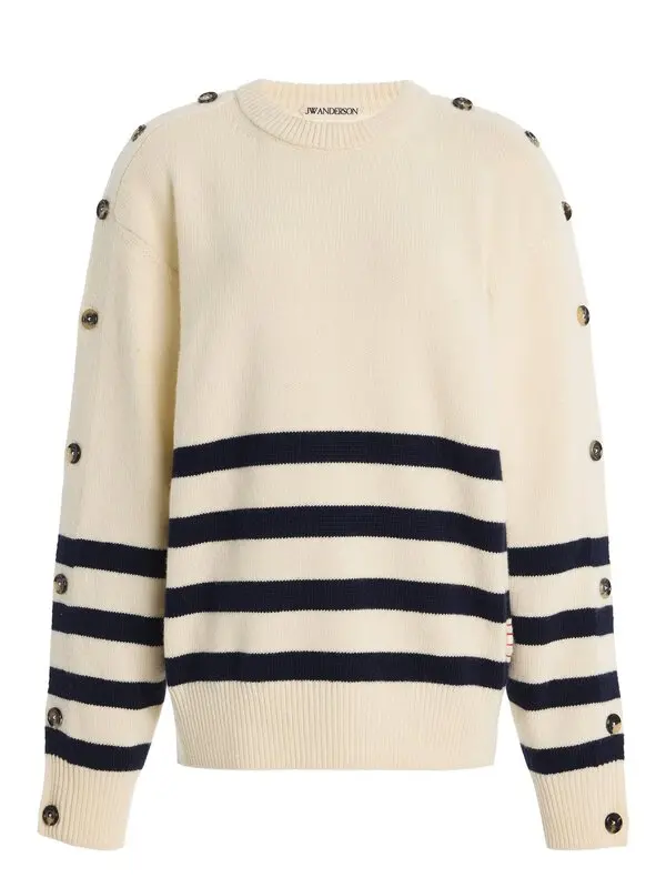 JW Anderson Button-sleeve Striped Wool Sweater - Ivory