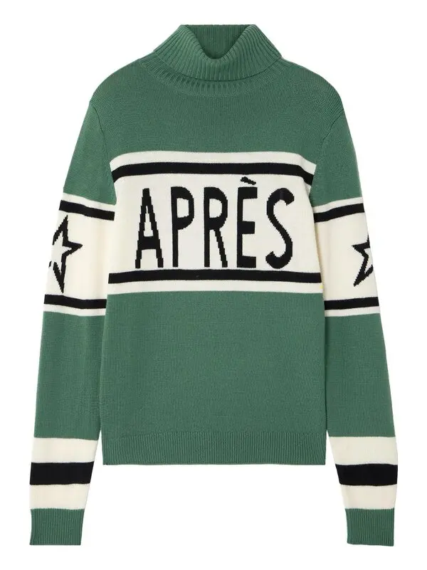 Perfect Moment Schild Intarsia Merino Wool Turtleneck Sweater - Green