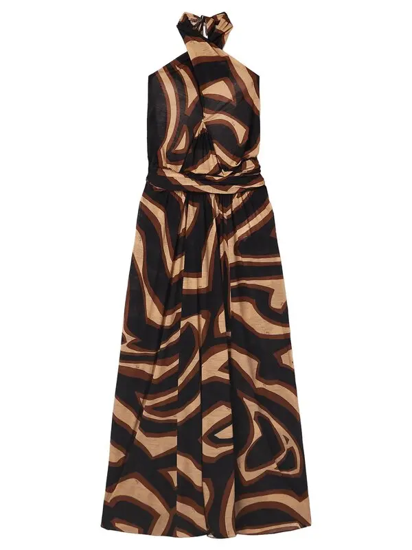 Emilio Pucci Draped Printed Halterneck Maxi Dress - Gold