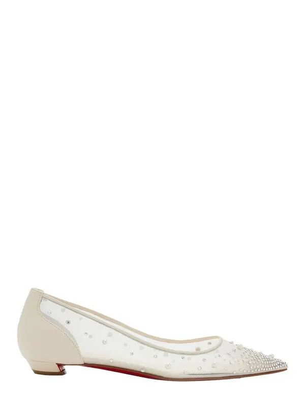 CHRISTIAN LOUBOUTIN Miss Z Embellished Mesh Flat Pumps - White