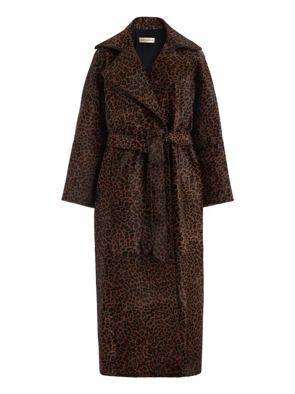 Nour Hammour Althea Leopard Ponyhair Trench Coat - Animal