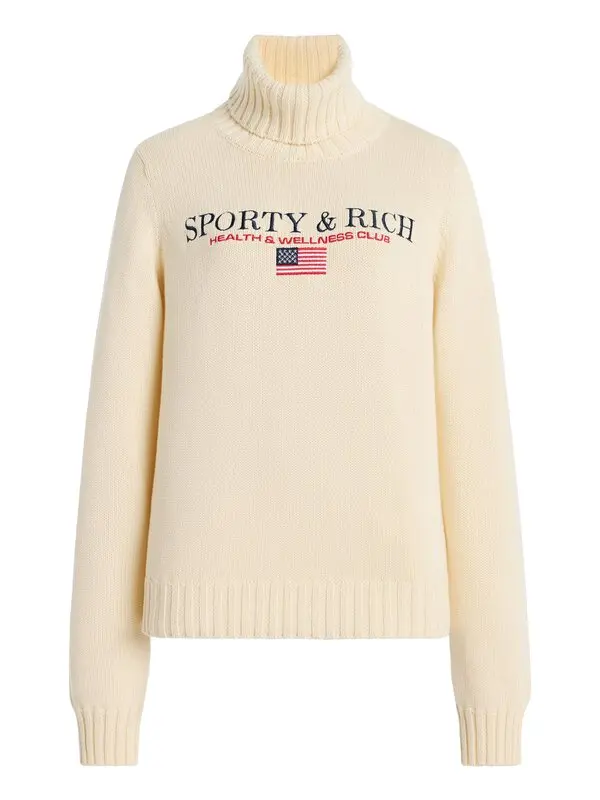 SPORTY & RICH Nautical Knitted Cotton Turtleneck Sweater - Ivory