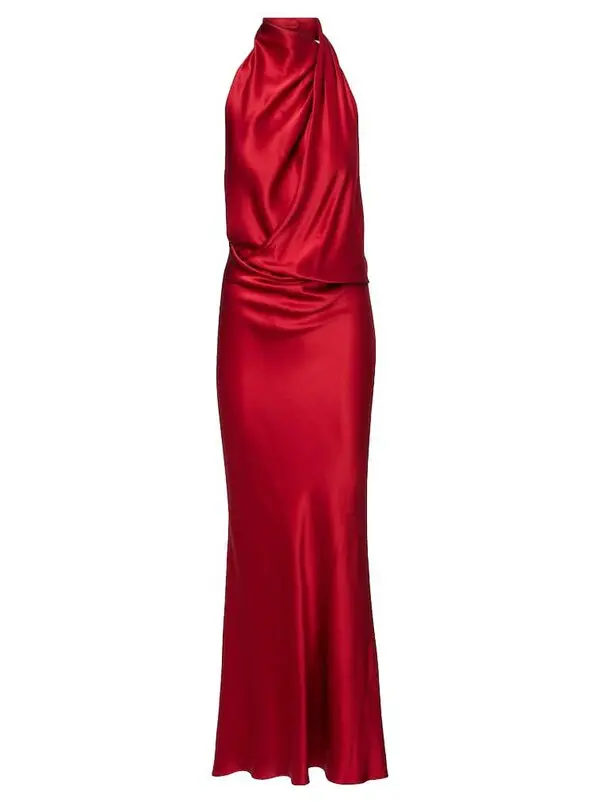 THE SEI Draped Halterneck Silk Gown - Red