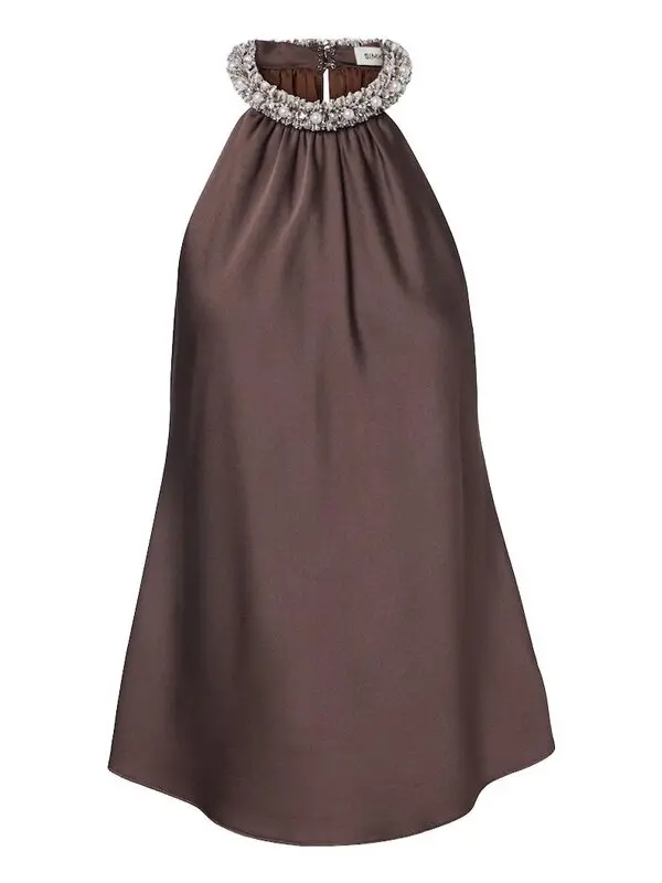 Simkhai Embellished Satin Top - Brown