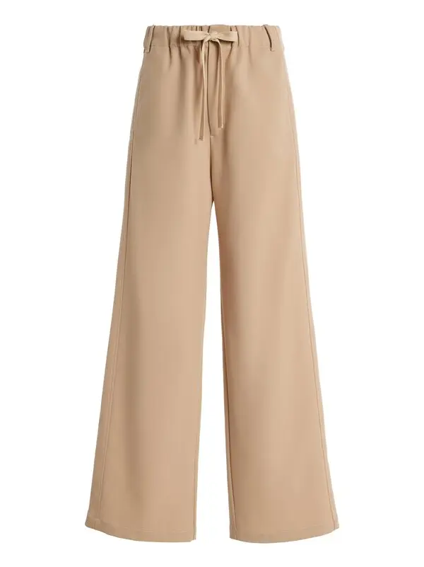 SANDERLAK Drawstring Wool-blend Twill Wide-leg Pants - Neutral