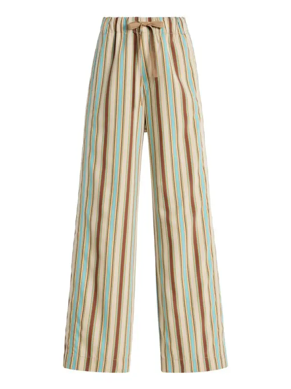 SANDERLAK Drawstring Viscose Poplin Wide-leg Pants - Stripe