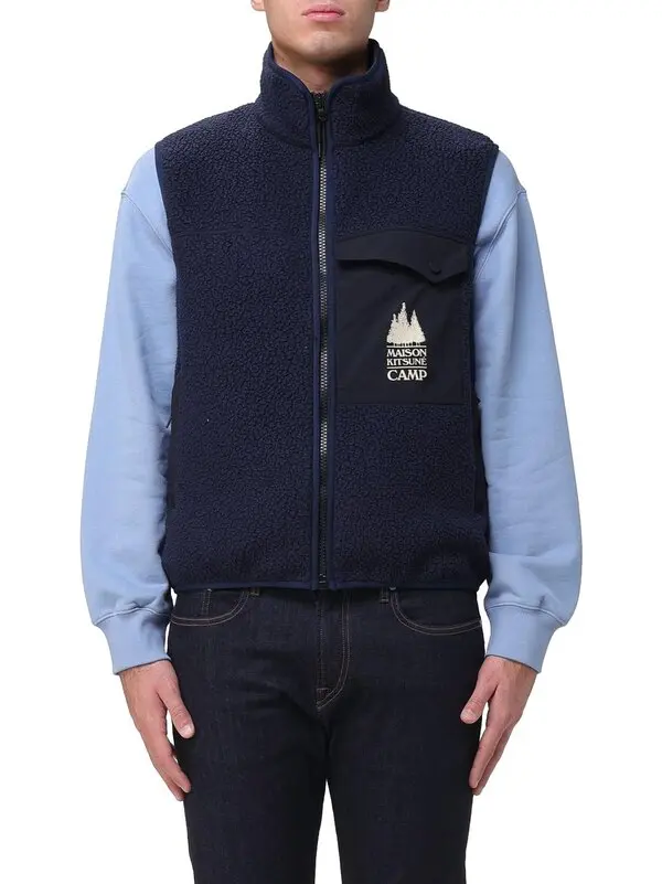 Maison Kitsuné Fleece Vest With Graphic Detail - Blue