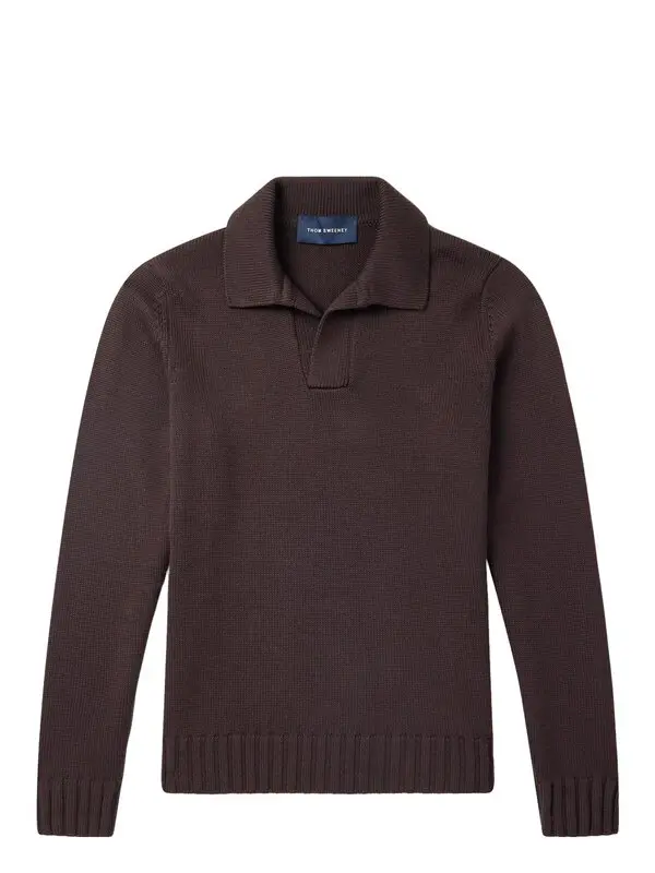 Thom Sweeney Skipper Wool Polo Shirt - Brown
