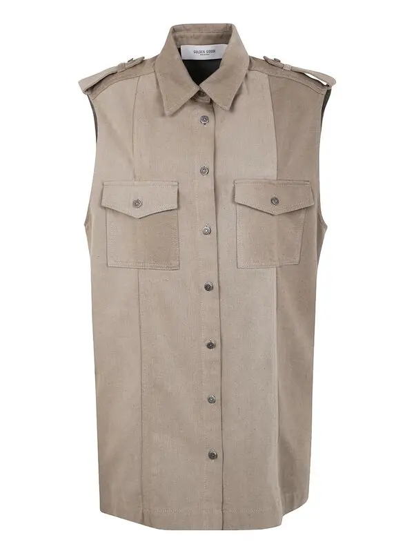 GOLDEN GOOSE Sleeveless Shirt - Coffee