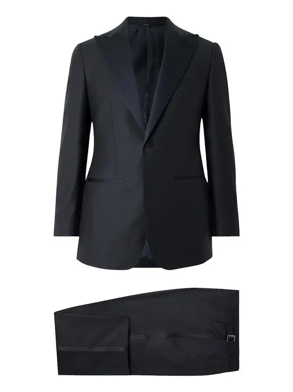 Thom Sweeney Satin-trimmed Wool And Mohair-blend Tuxedo - Blue