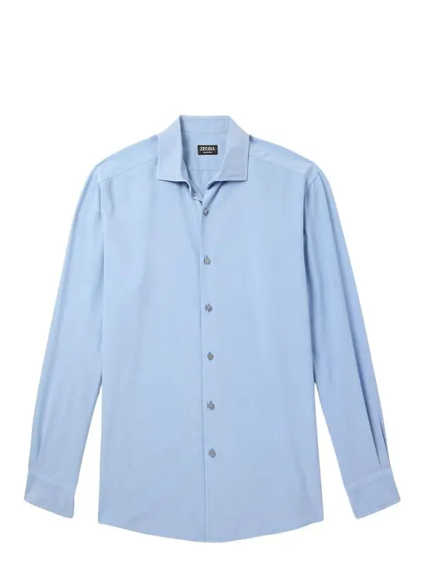 Zegna Spread-collar Mulberry Silk Shirt - Blue
