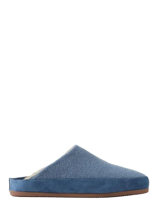 Mulo Suede-trimmed Shearling-lined Wool Slippers - Blue