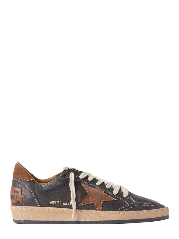 Golden Goose Ball Star Distressed Leather Sneakers - Brown