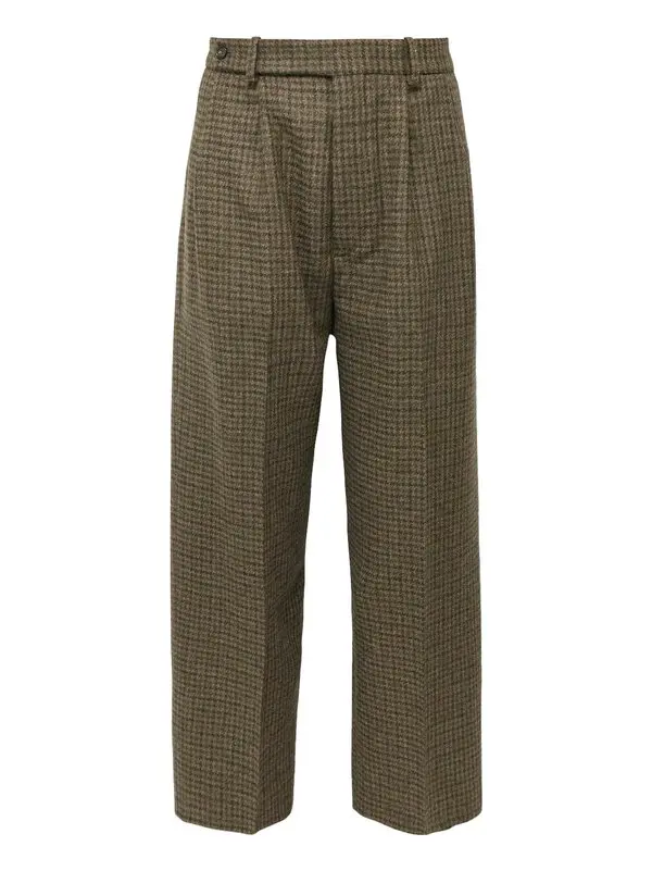 BODE Morris Pleated Houndstooth Wool Trousers - Brown