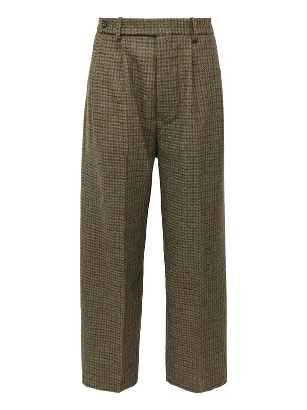 BODE Morris Pleated Houndstooth Wool Trousers - Brown
