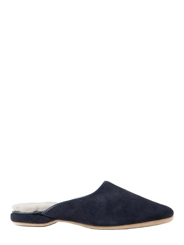 Derek Rose Shearling-lined Suede Slippers - Blue