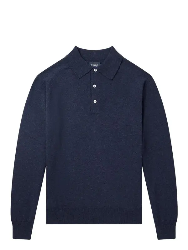 DRAKE'S Wool And Alpaca-blend Polo Shirt - Blue