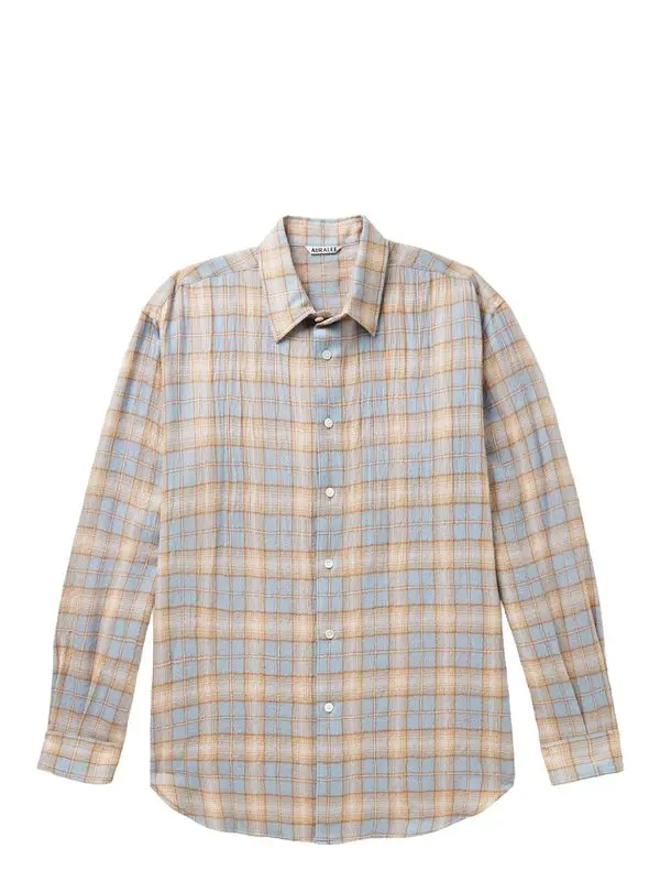 Auralee Airy Checked Wool-flannel Shirt - Blue