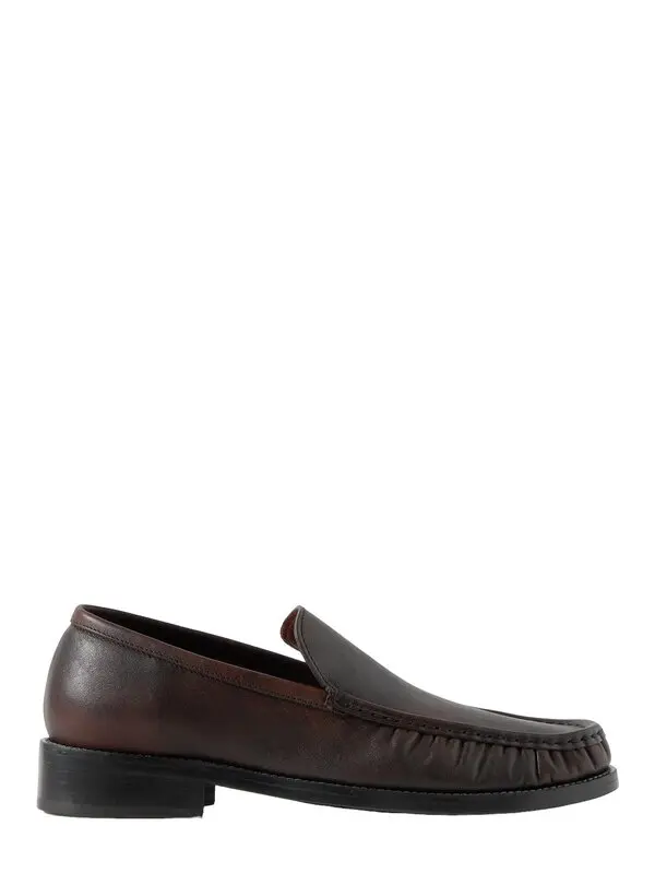 Acne Studios Logo-print Burnished-leather Loafers - Brown