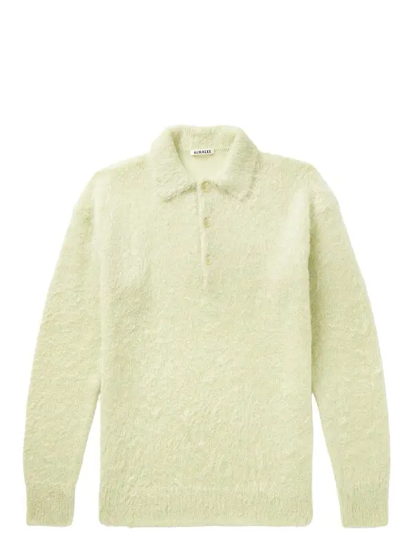 Auralee Brushed Mohair And Wool-blend Polo Sweater - Yellow