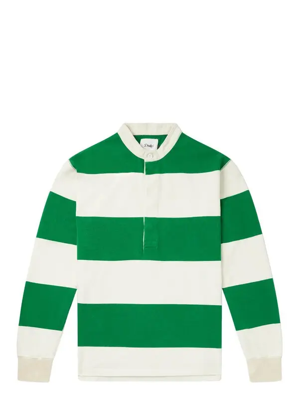 DRAKE'S Grandad-collar Striped Cotton-jersey Half-placket Shirt - Green