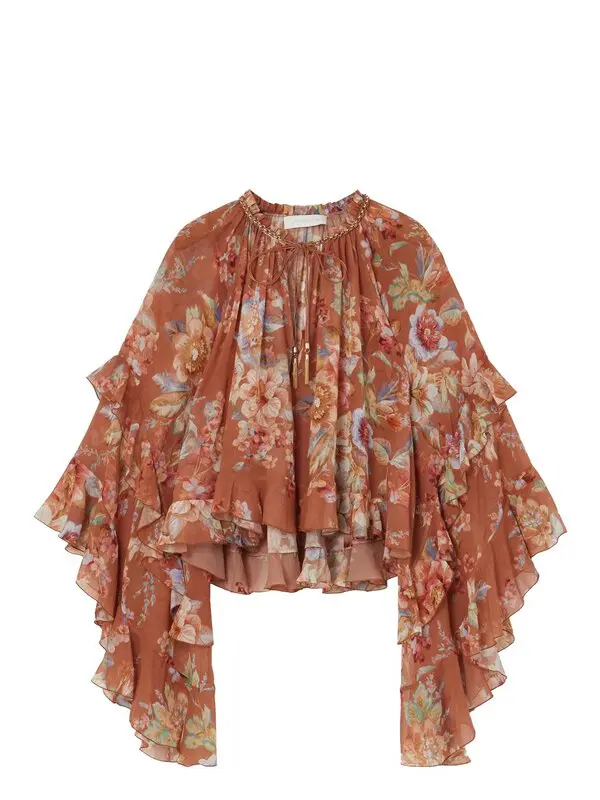 Zimmermann Awaken Ruffled Floral-print Blouse - Brown