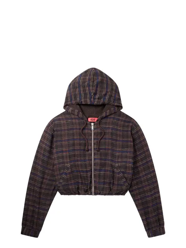 424 Striped Cotton-blend Flannel Zip-up Hoodie - Brown