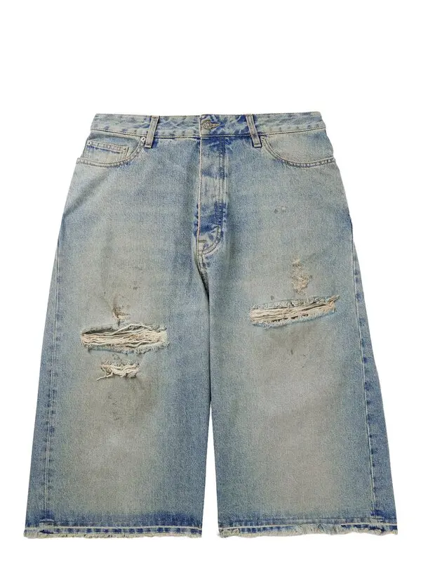 424 Straight-leg Distressed Denim Shorts - Blue