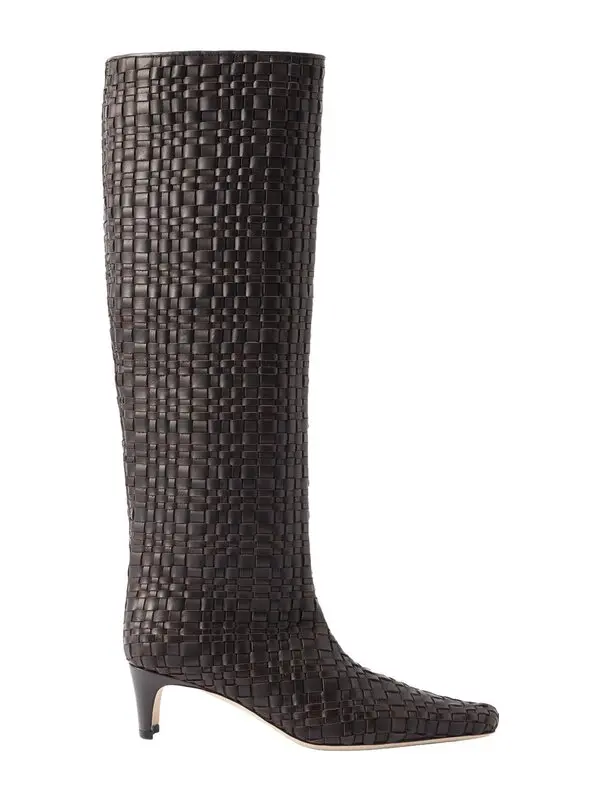 Staud Wally Woven Leather Knee Boots - Brown