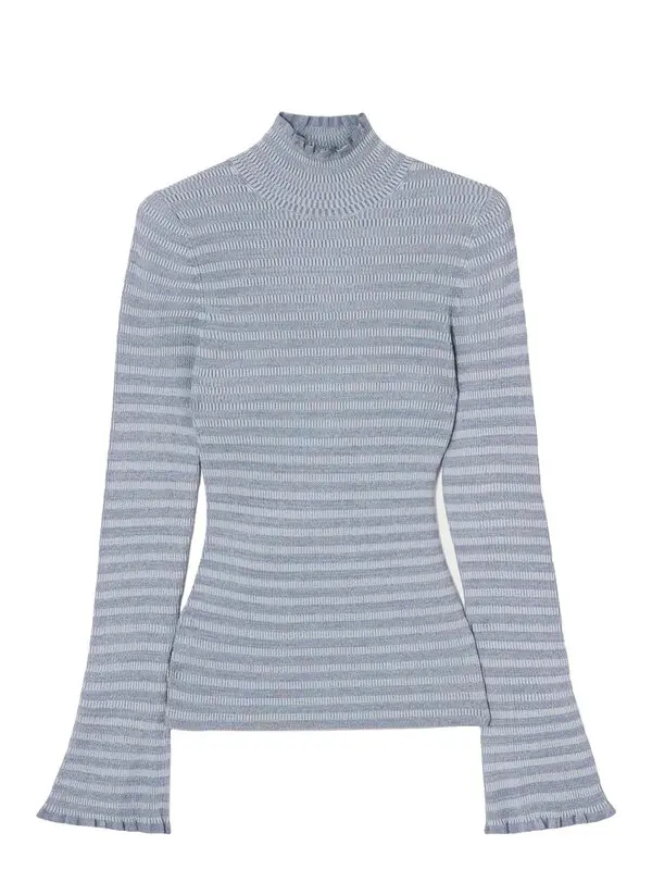 Proenza Schouler White Label Phyllis Ruffled Striped Ribbed-knit Turtleneck Sweater - Blue