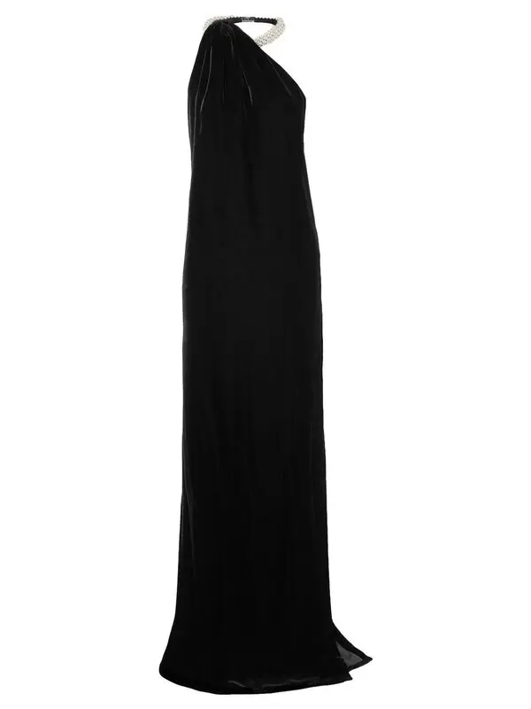 Stella McCartney One-shoulder Embellished Velvet Gown - Black