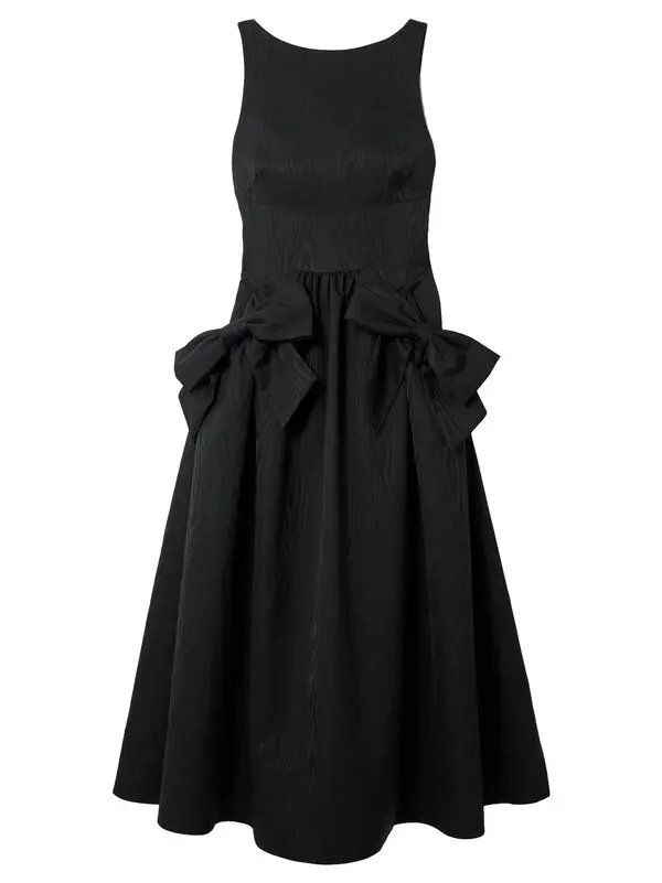 Rebecca Vallance Narcissa Bow-embellished Moire Midi Dress - Black