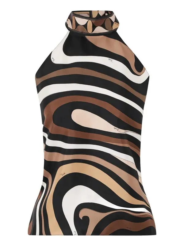 Emilio Pucci Marmo Printed Halterneck Top - Gold