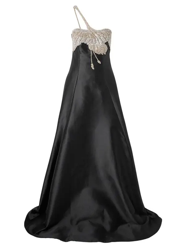 Costarellos Venezia Crystal-embellished Mikado Gown - Black