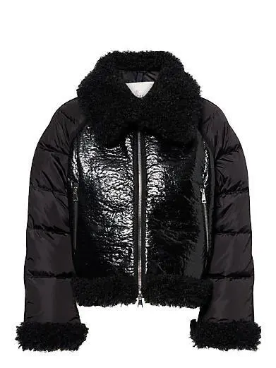 Moncler Shell-down Jacket With Teddy Trim - Black