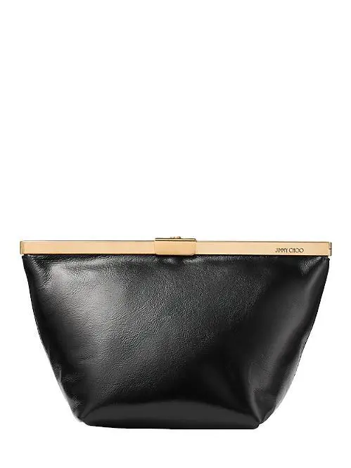 JIMMY CHOO Leather Clutch With Chain Strap - Black/gold