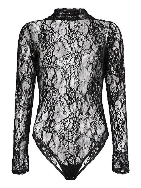 Good American Long-sleeved Lace Bodysuit - Black001