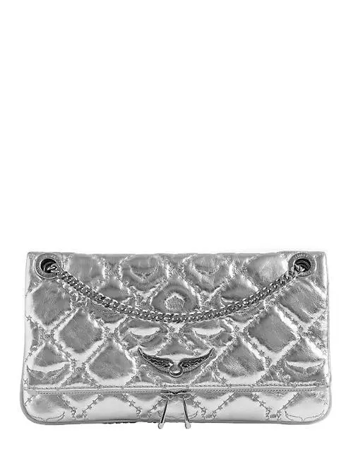 Zadig&Voltaire Quilted Leather Clutch With Chain Strap - Silver