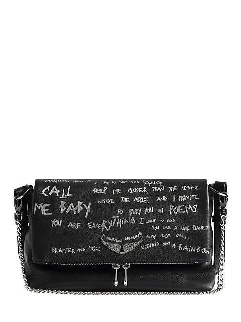 Zadig&Voltaire Rocky Ii Graffiti Leather Cross-body Bag - Black