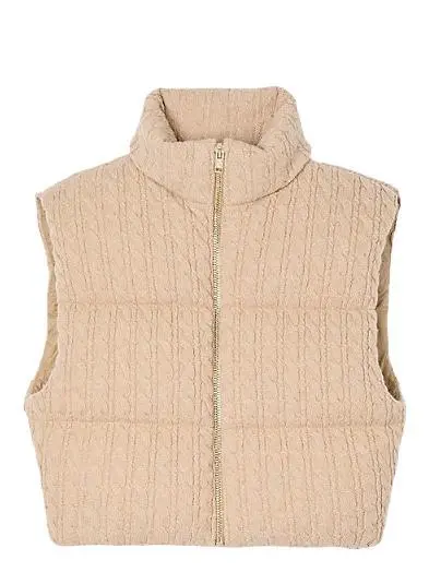 Sandro Sleeveless Cable-knit Puffer Jacket - Beige