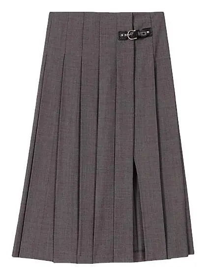 Maje High-rise Pleated Midi Skirt - Grey