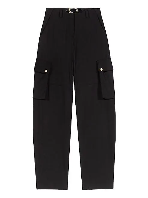 Maje Patch-pocket Stretch Wool-blend Cargo Trousers - Black